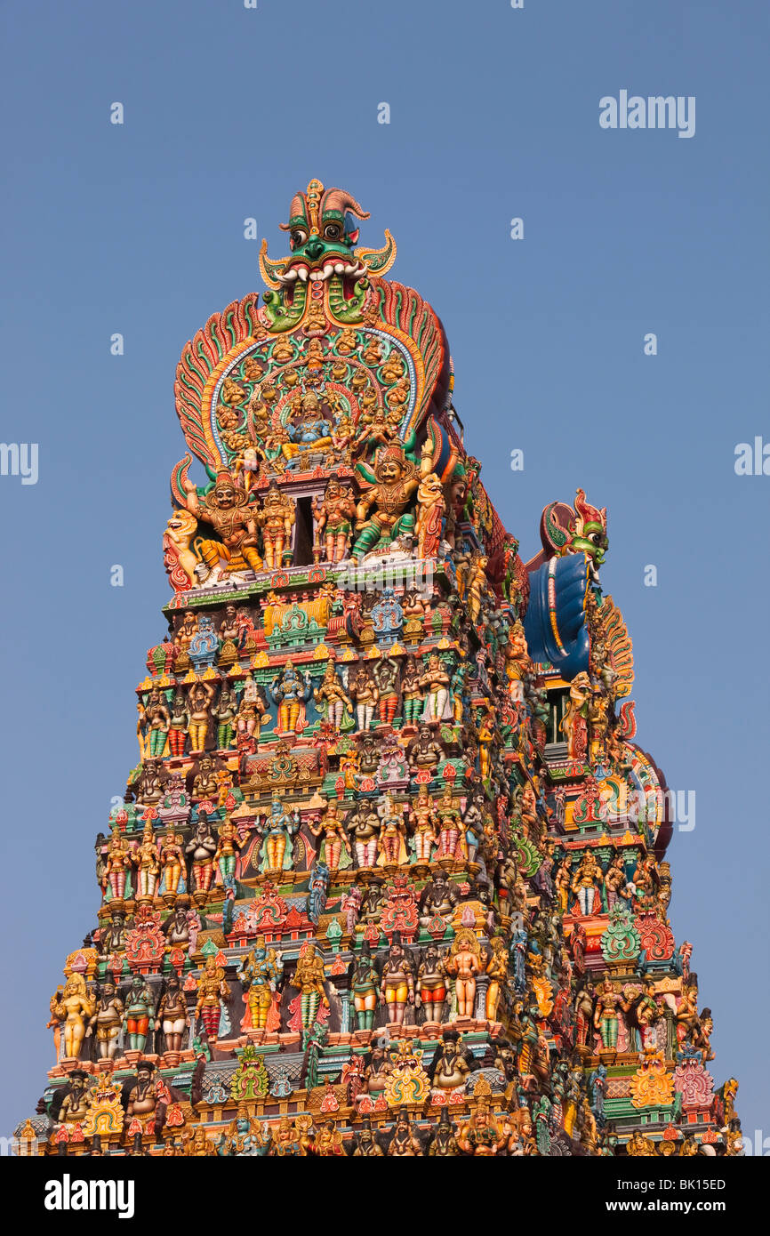 India, Tamil Nadu, Madurai, Sri Meenakshi Temple, pinnacle of newly ...