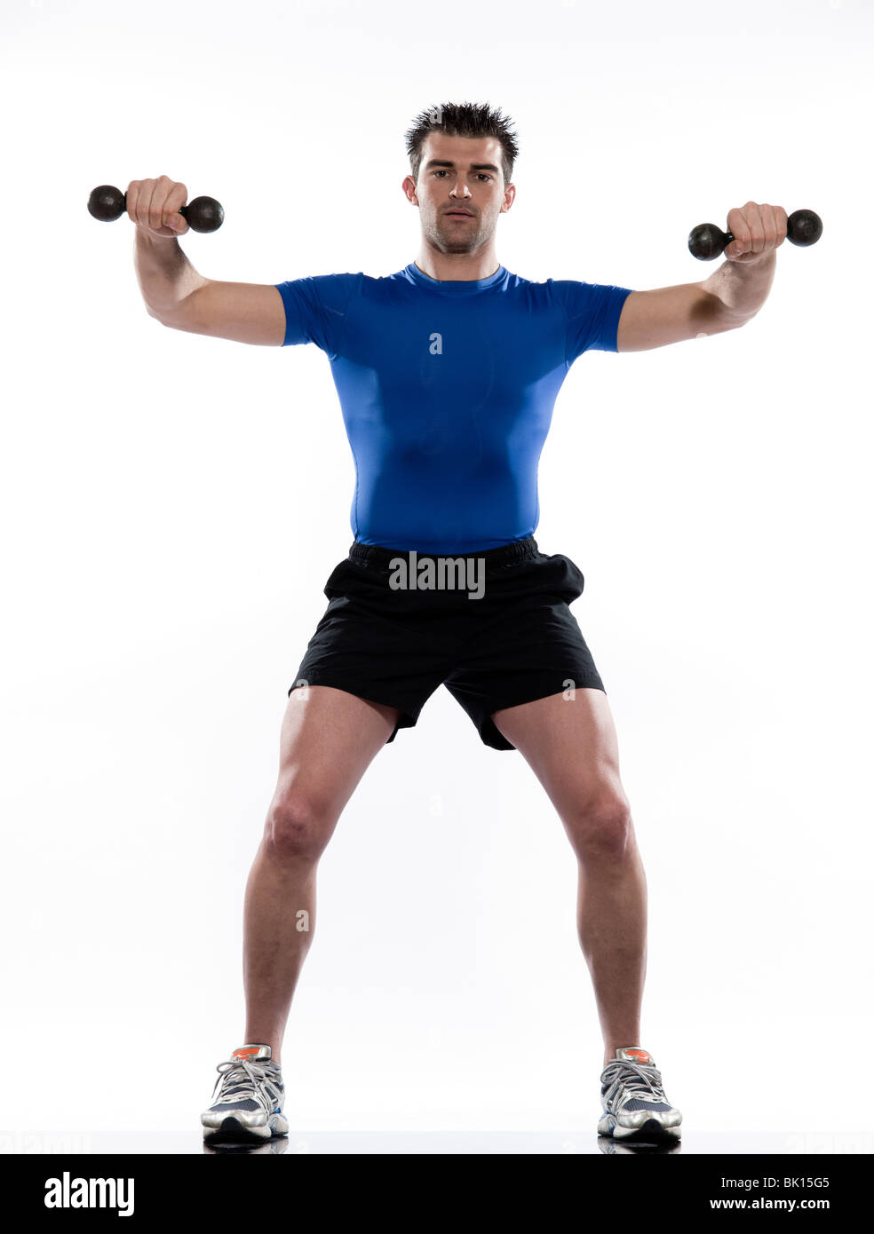 man weight training Worrkout Posture on white isolated background Stock ...