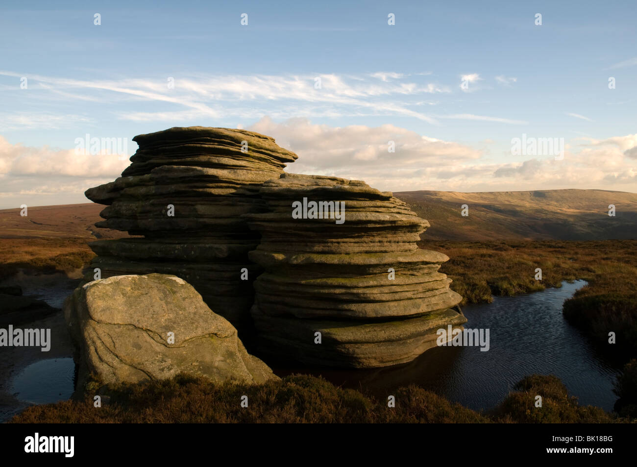 Wind sculpted Millstone Grit rocks at the Horse Stones, Howden Moors ...