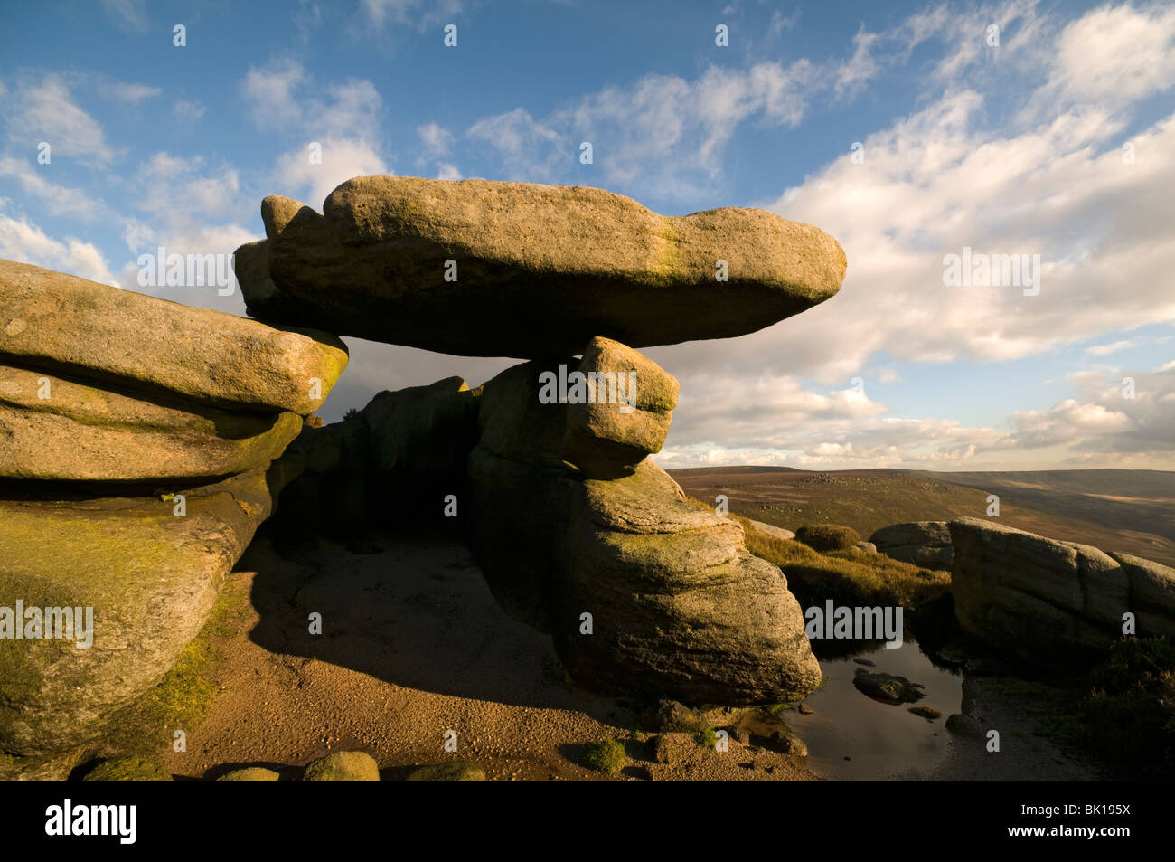 Wind sculpted Millstone Grit rocks at the Horse Stones, Howden Moors ...