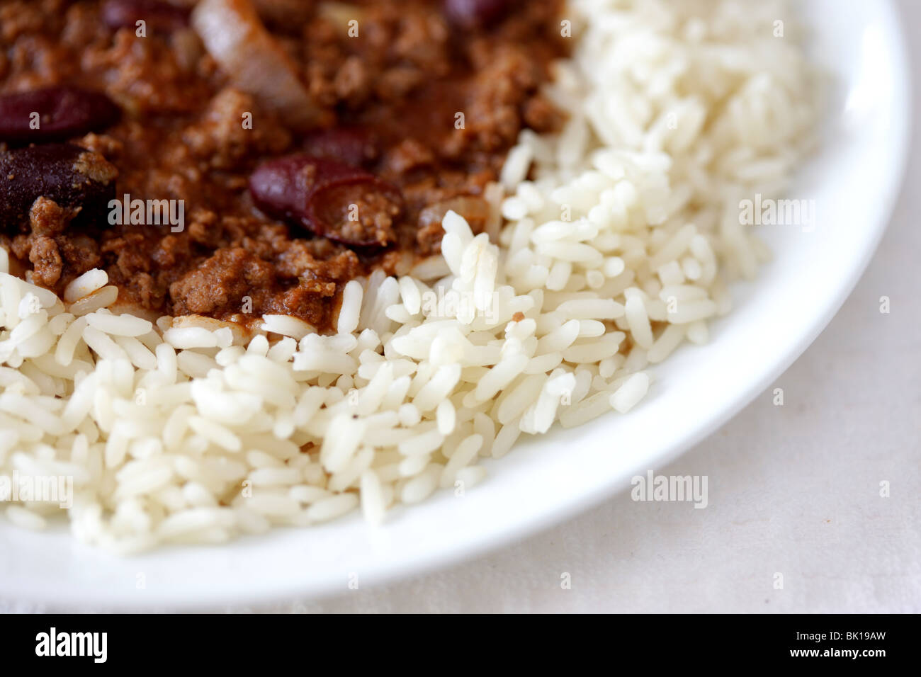 Chilli Con Carne with Boiled Rice Stock Photo - Alamy
