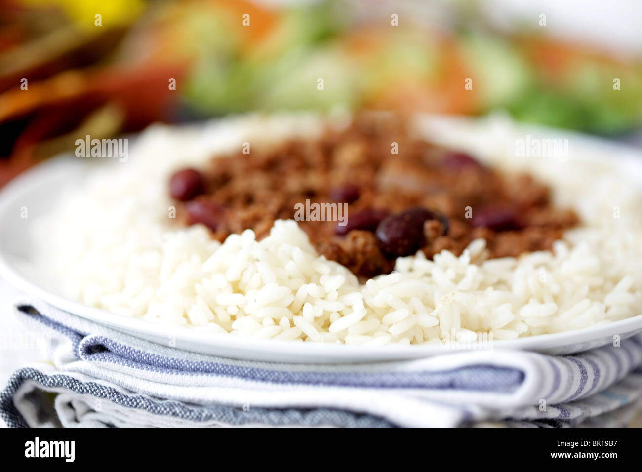 Chilli Con Carne with Boiled Rice Stock Photo - Alamy