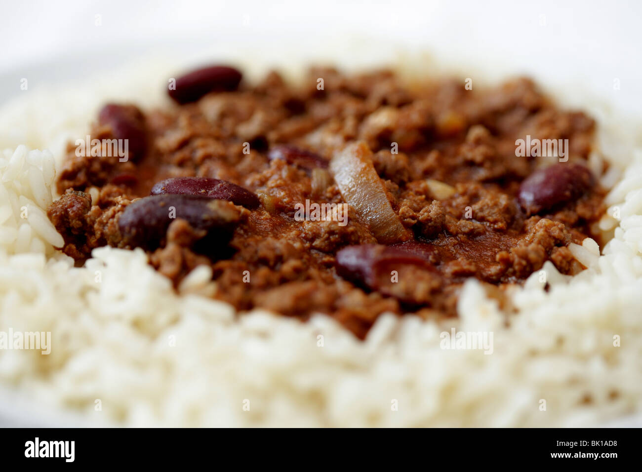 Chilli Con Carne with Boiled Rice Stock Photo - Alamy