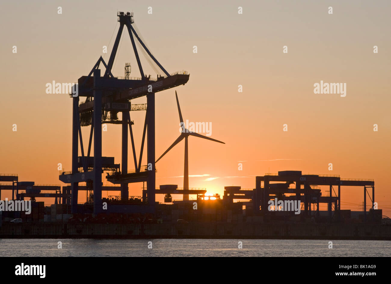 Container terminal at sundown Stock Photo - Alamy