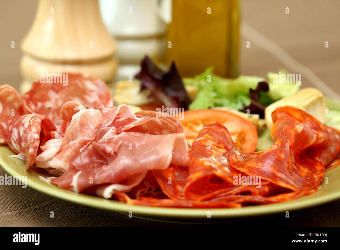Freshly Prepared Italian Or Mediterranean Style Cold Meat Platter with ...
