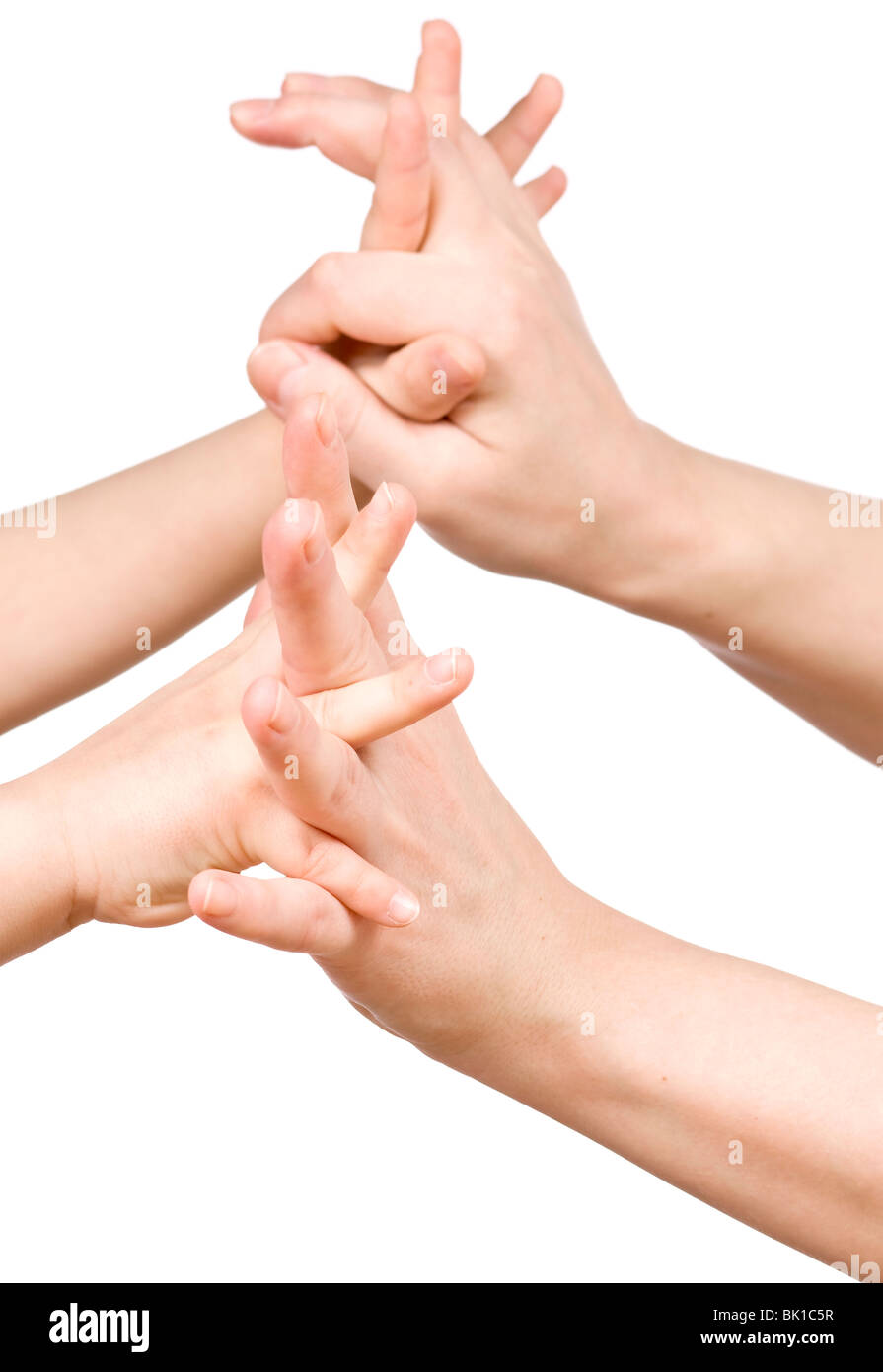 four fists hand gesture isolated on white background Stock Photo - Alamy