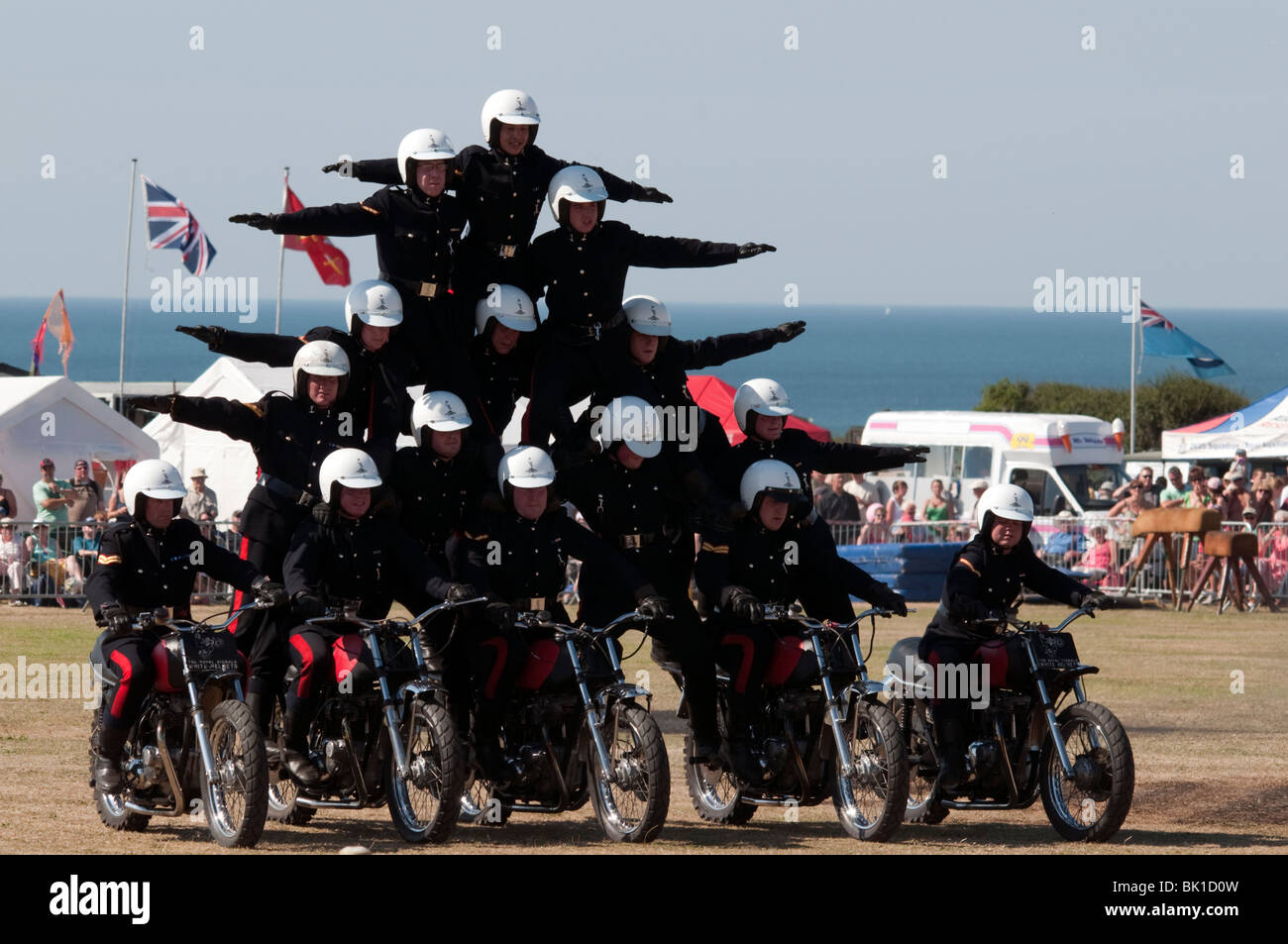 The Royal Signals White Helmets motorcycle display team in action at ...