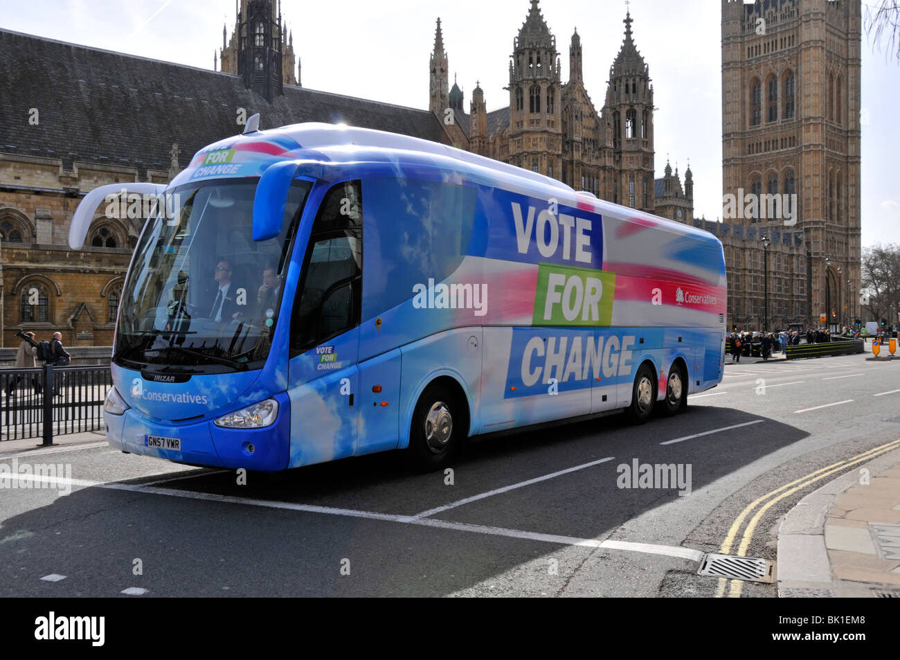 Conservatives 2010 election campaign bus in London Stock Photo - Alamy