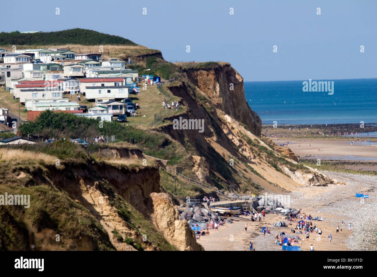 Static caravans on the cliff edge at Cromer Norfolk East Anglia England ...