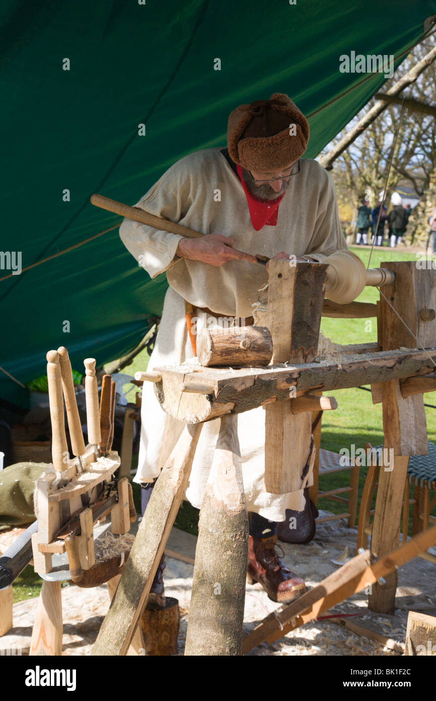 Wood turning using a pole lathe at the 800th Maundy Celebrations Stock ...