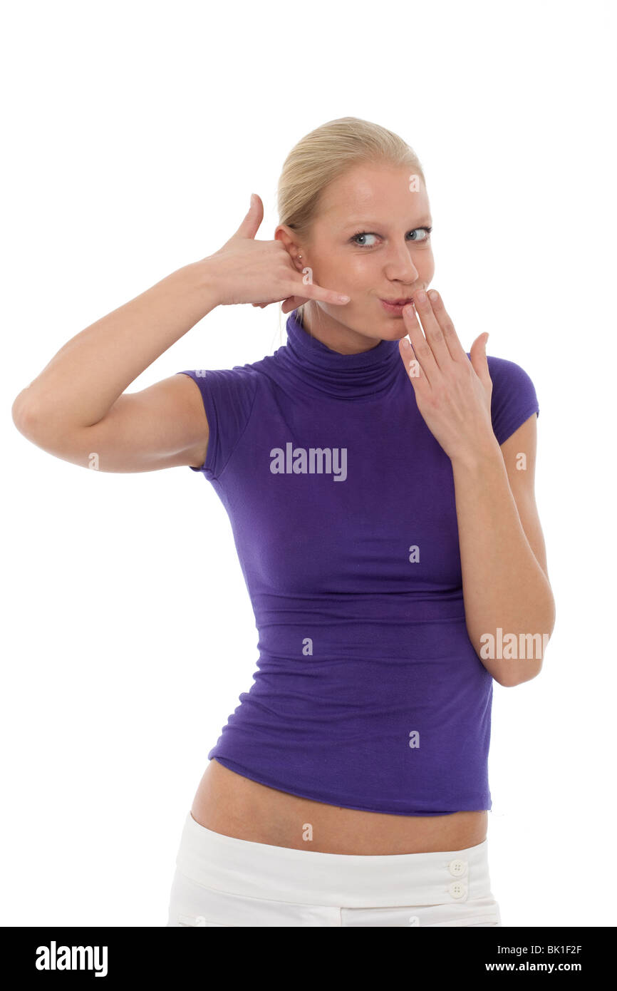 portrait of a young caucasian woman gesticulate Stock Photo - Alamy