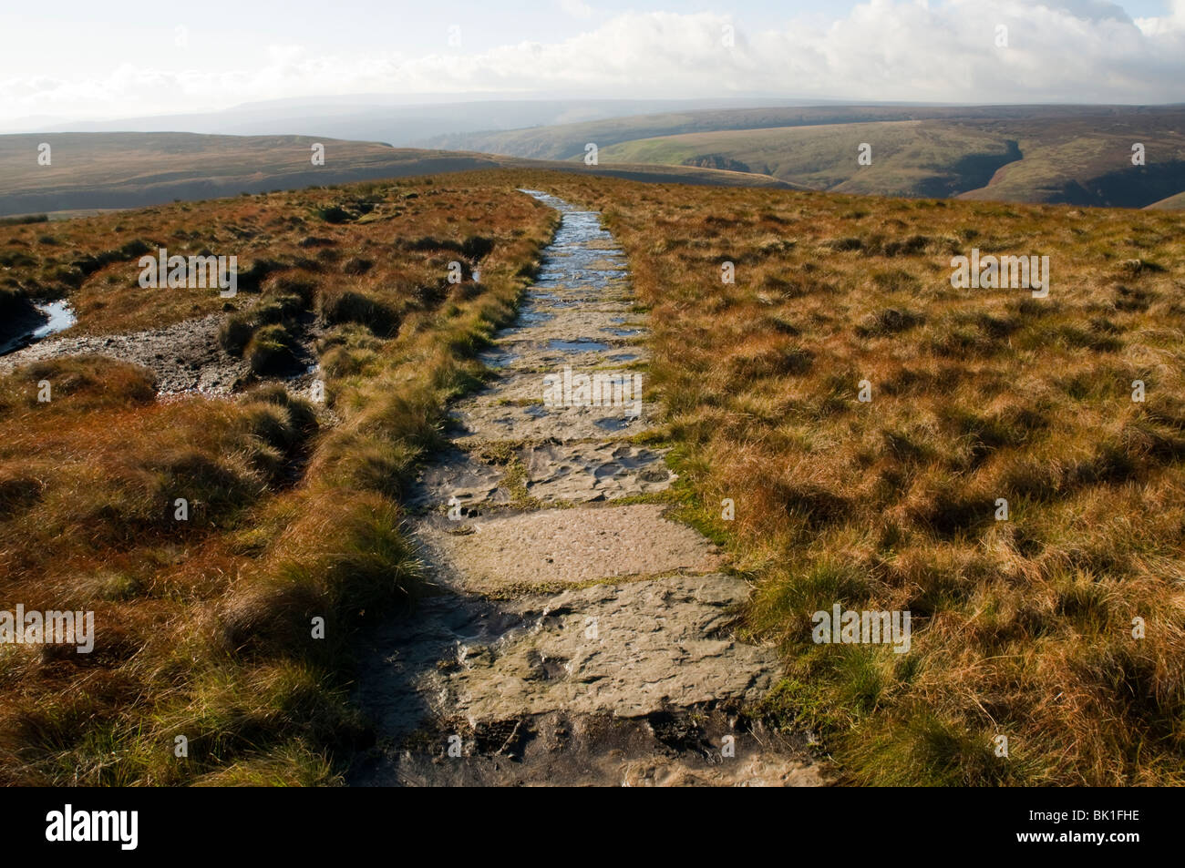 Track made from sandstone slabs on the Cut Gate path, Margery Hill ...