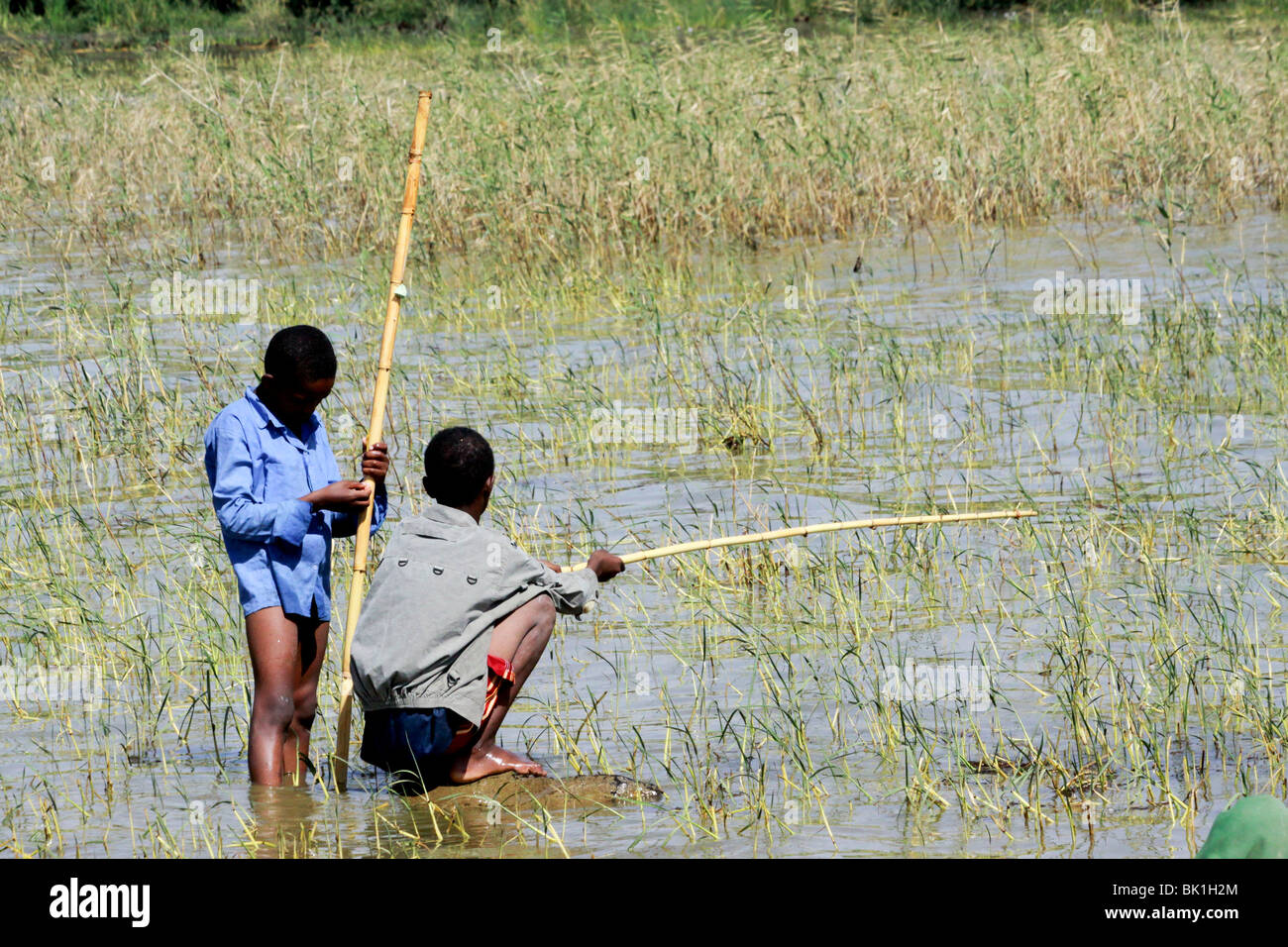 Africa, Ethiopia, Children fish in the river Stock Photo - Alamy