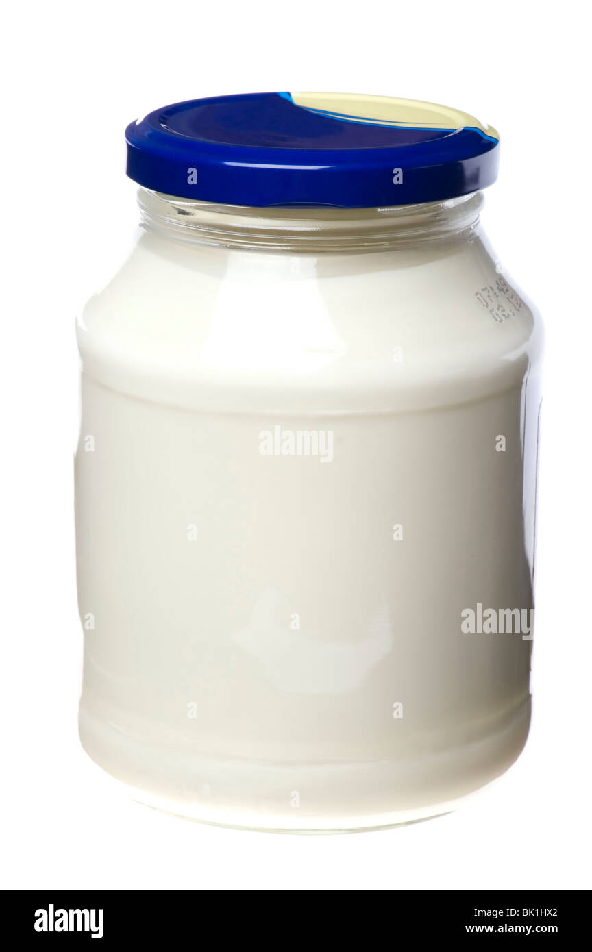 object on white - food Glass pot with mayonnaise Stock Photo - Alamy