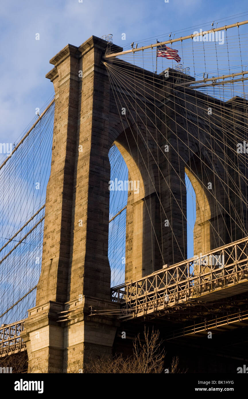 A section of the Brooklyn Bridge as seen from the Brooklyn side near ...