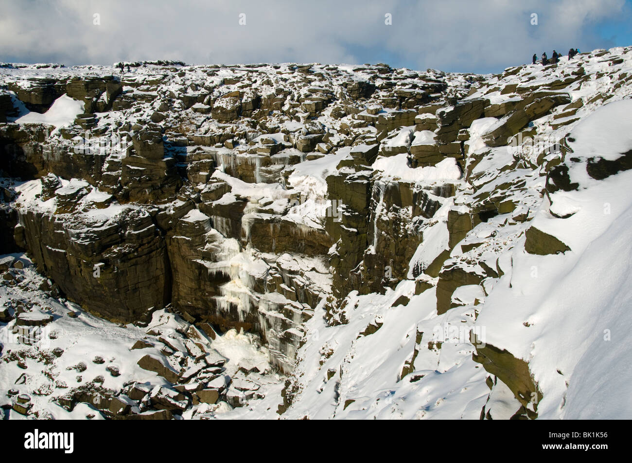 Kinder Downfall in winter, Kinder Scout, near Hayfield, Peak District ...