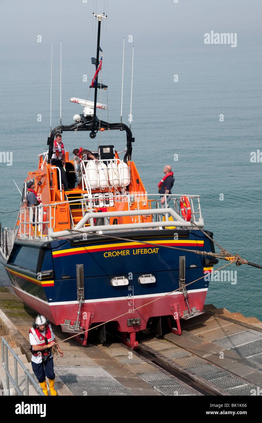 Cromer lifeboat being winched back into lifeboat house Norfolk East ...