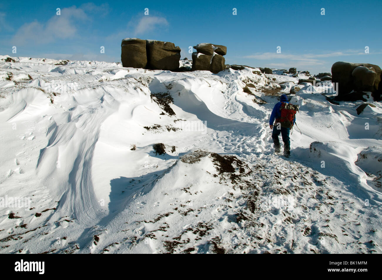 Winter on the Kinder Scout plateau, above Edale, Peak District ...
