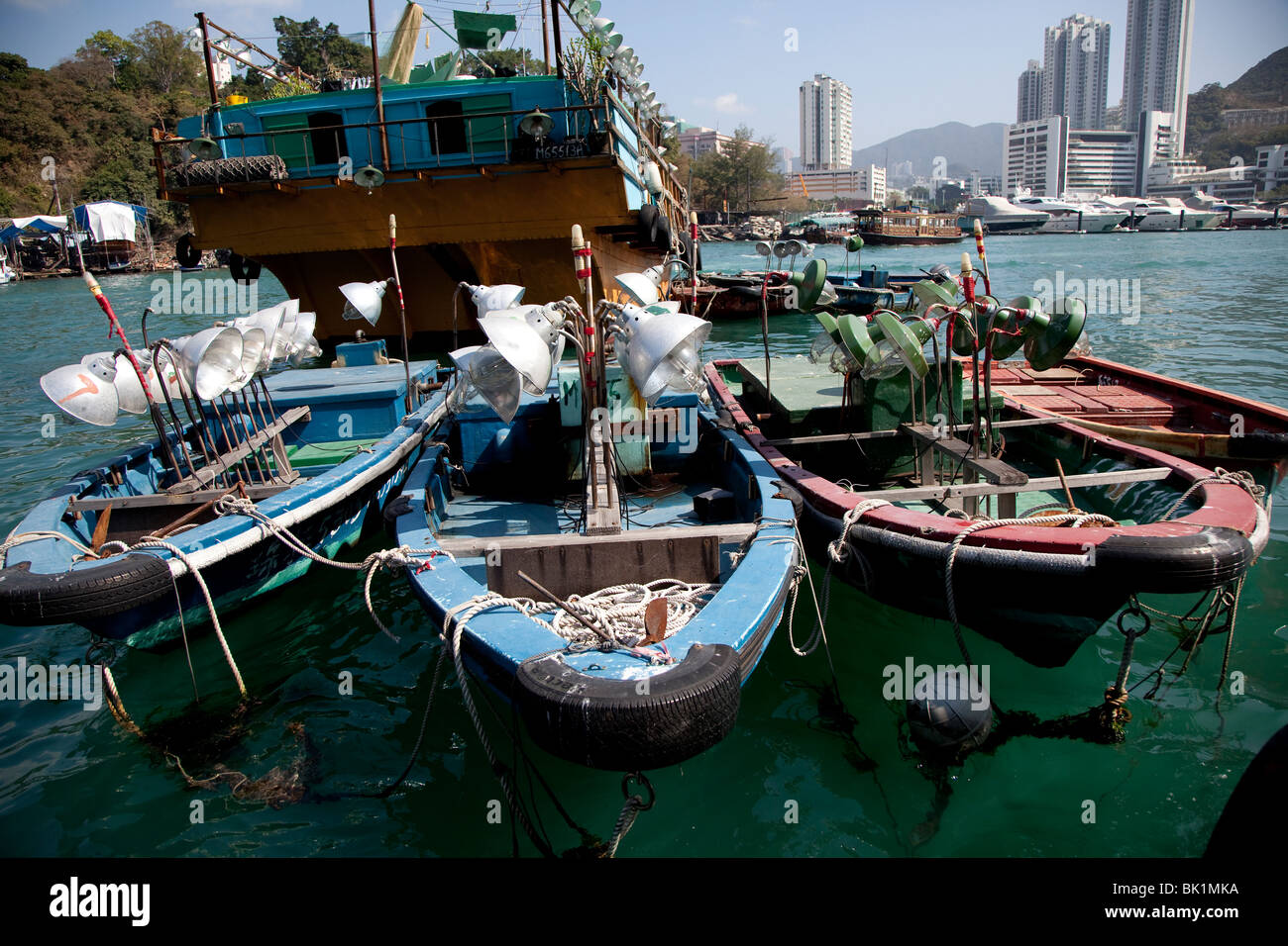 Hong Kong harbour showing moored fishing craft Stock Photo - Alamy