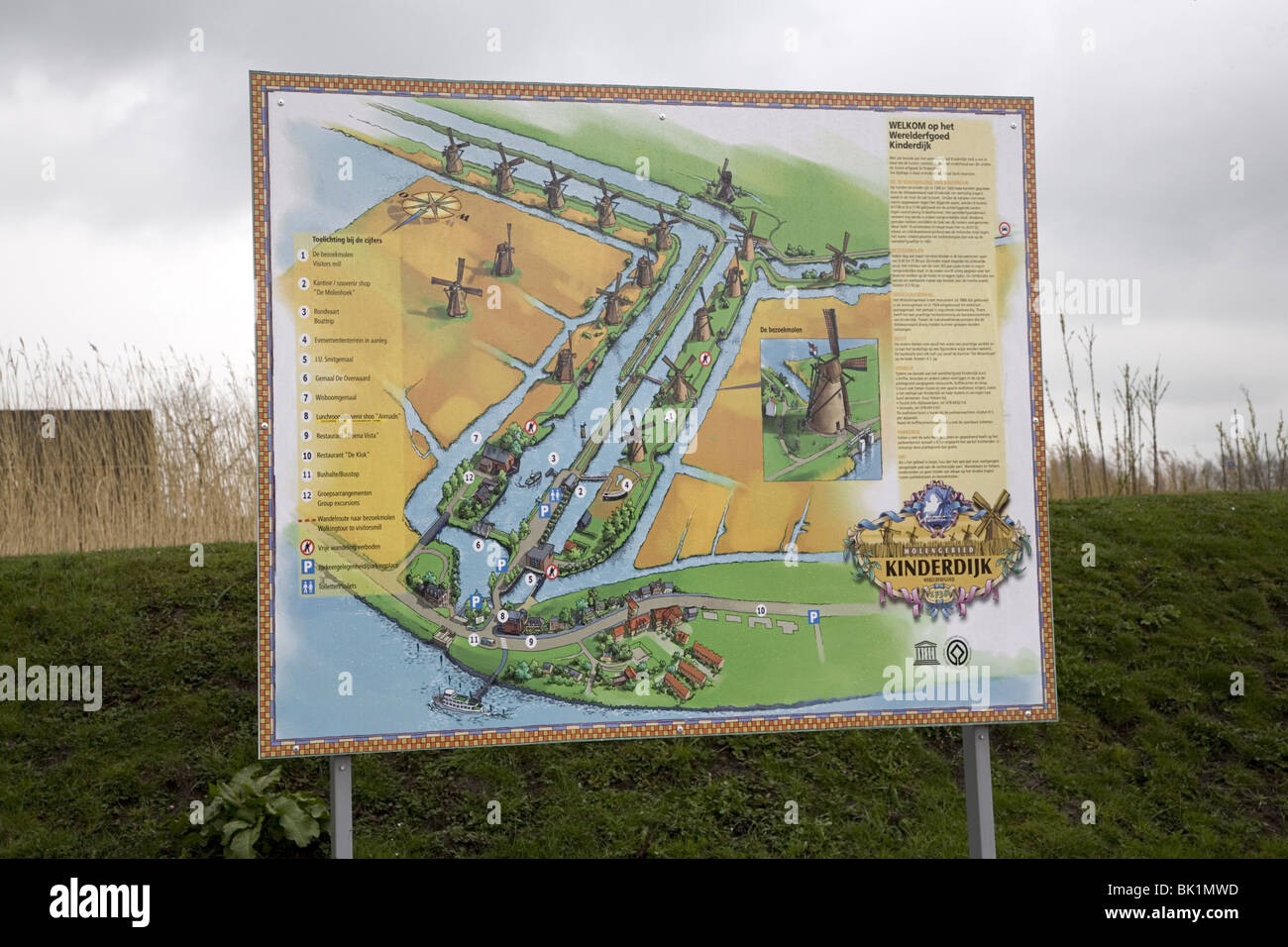 Information board with aerial view of the Unesco World Heritage Site ...