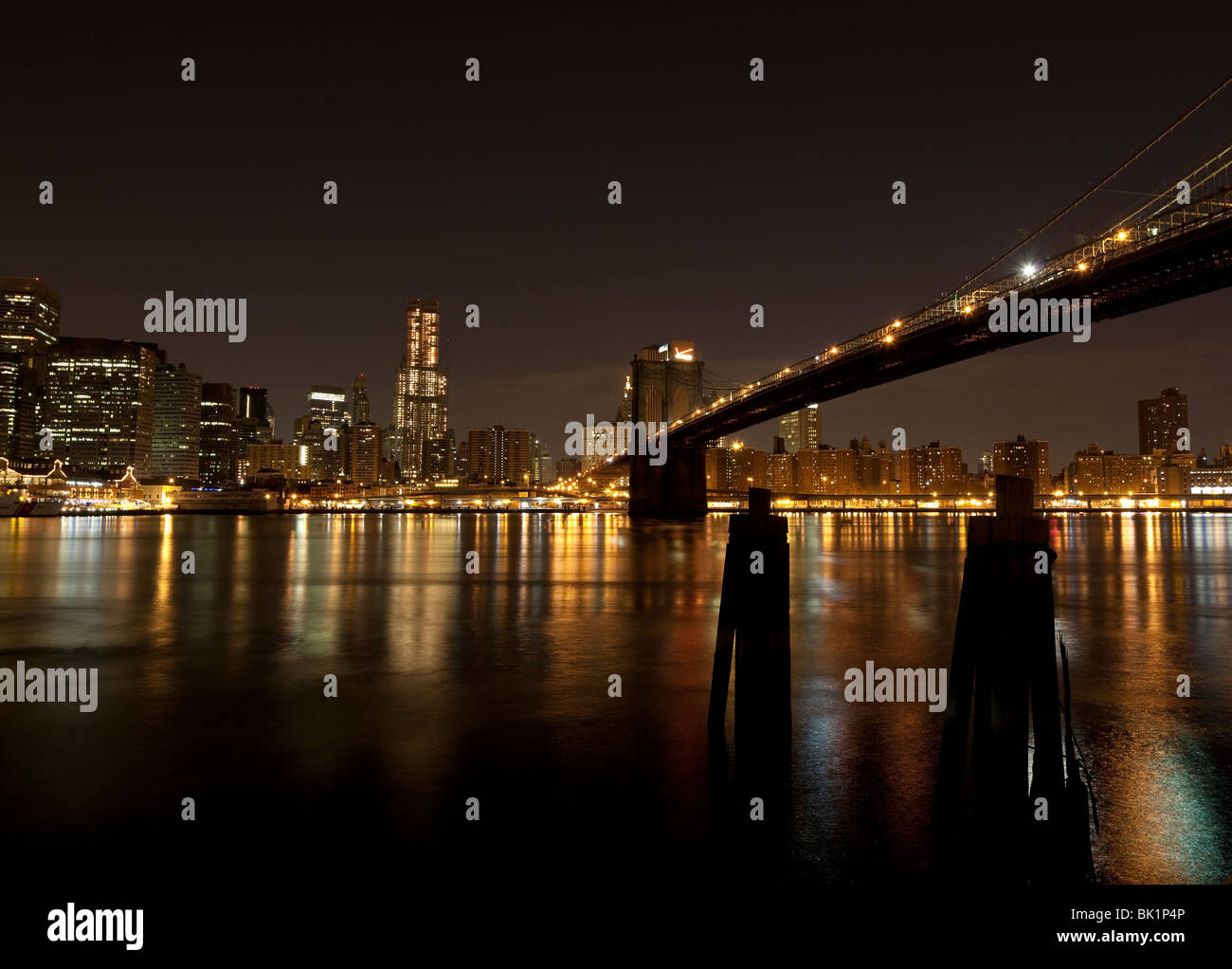 Brooklyn bridge at night looking at Manhattan lights Stock Photo - Alamy