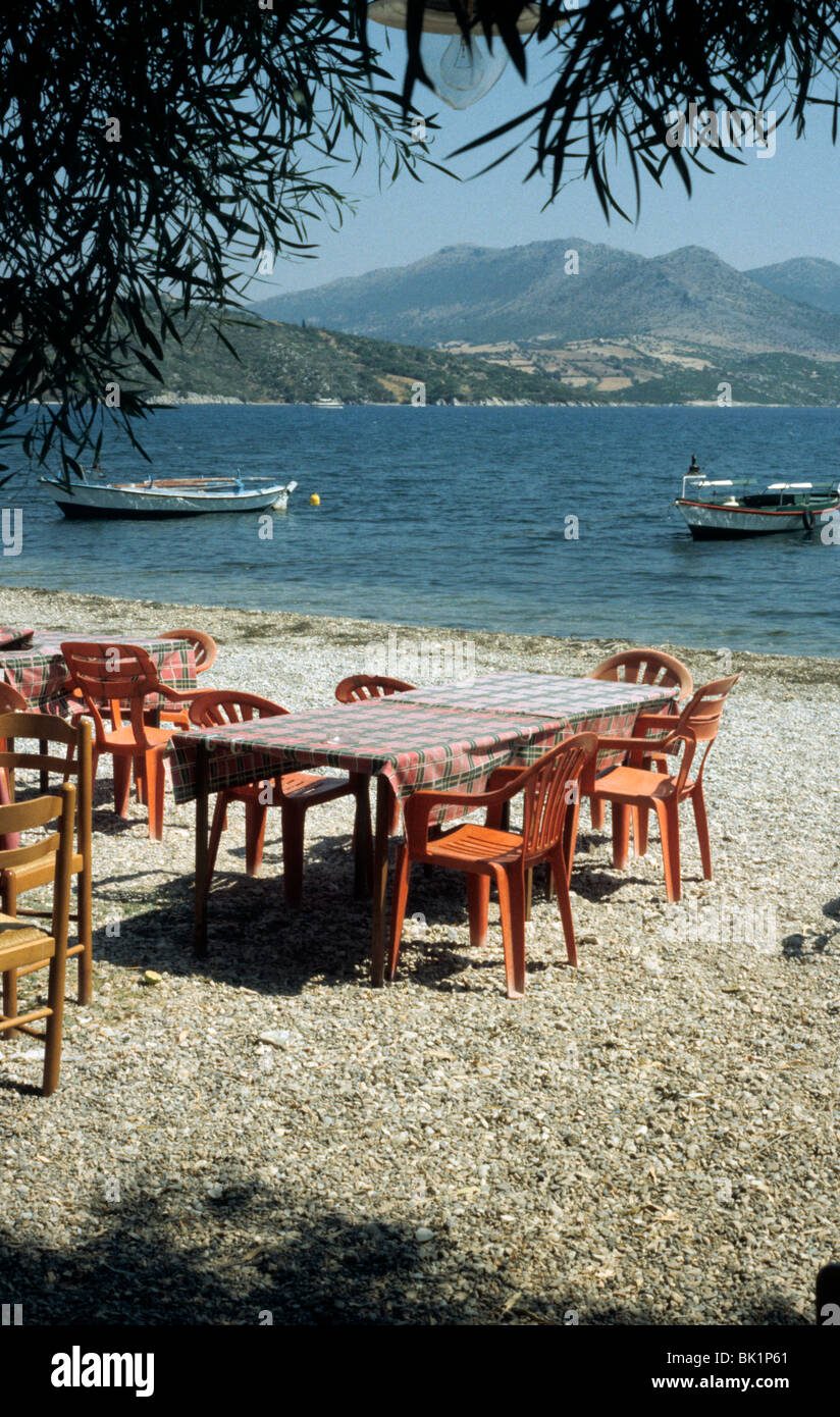 Harbour taverna, Ligia, Levkas, Greece Stock Photo - Alamy