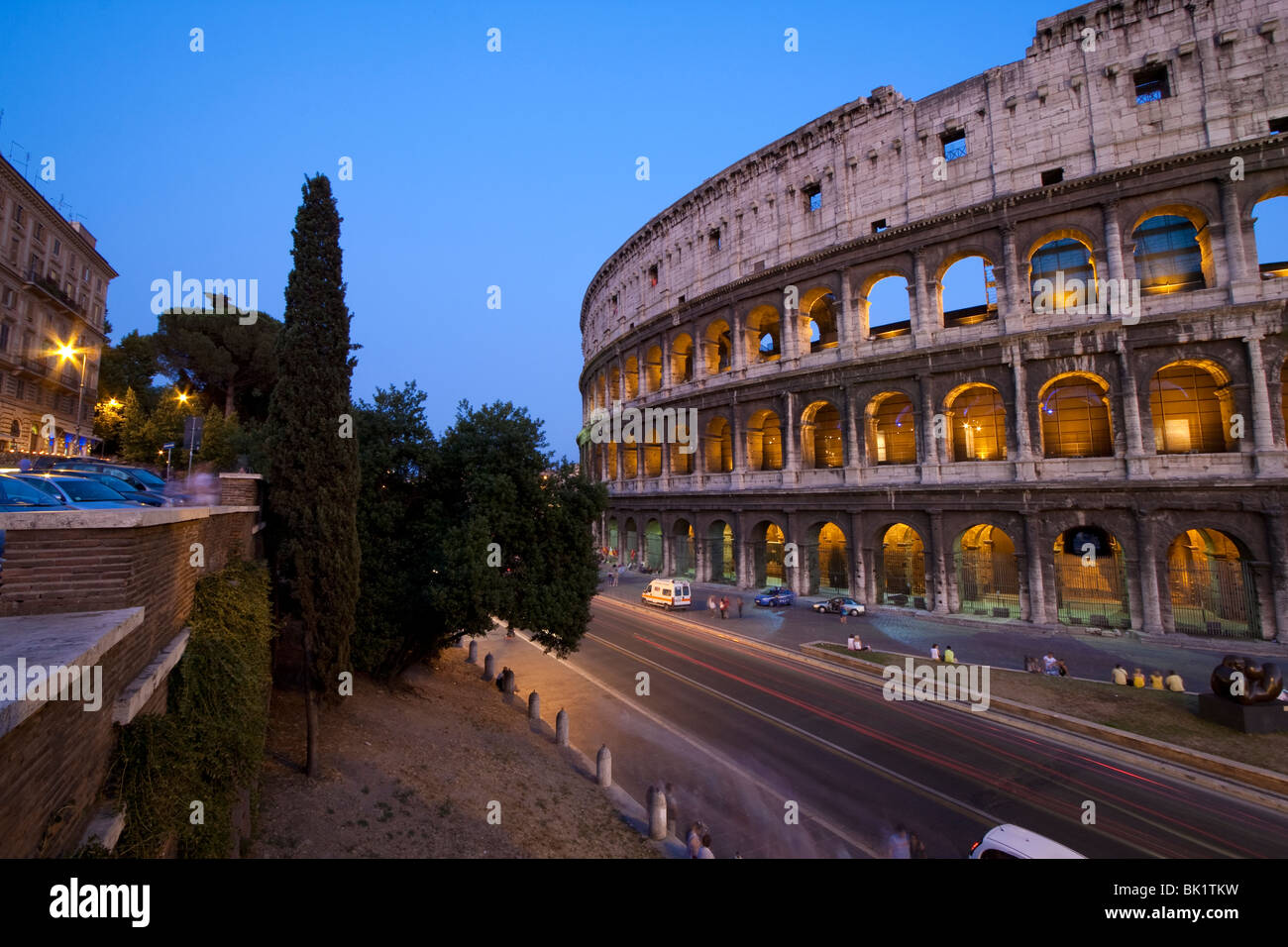 Night view of Colosseum with some traffic light trails. Rome, Italy ...