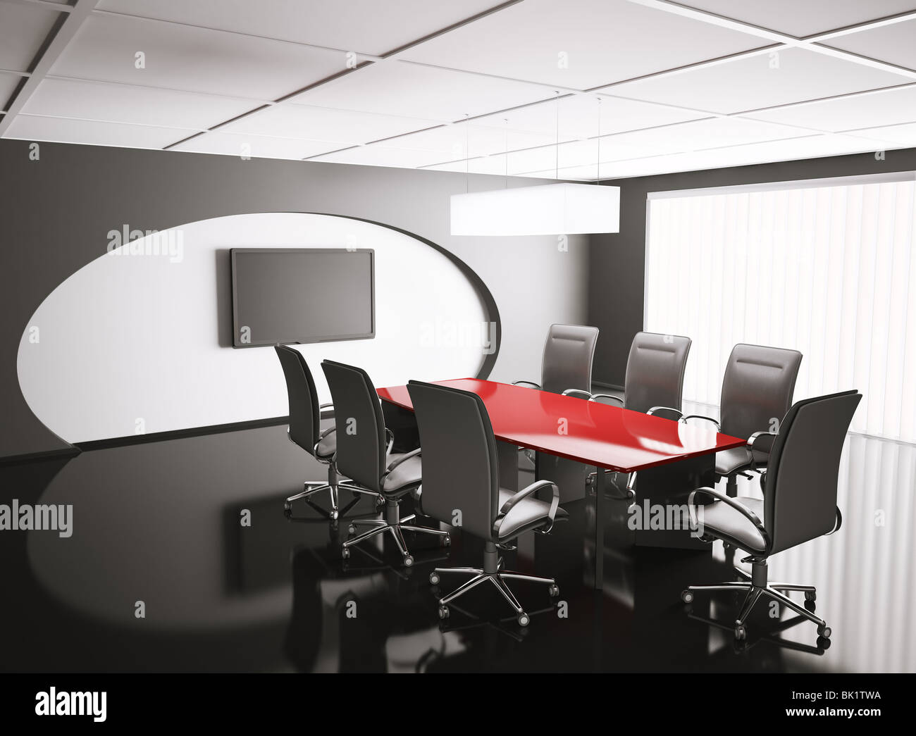 conference room with lcd and red table 3d render Stock Photo - Alamy