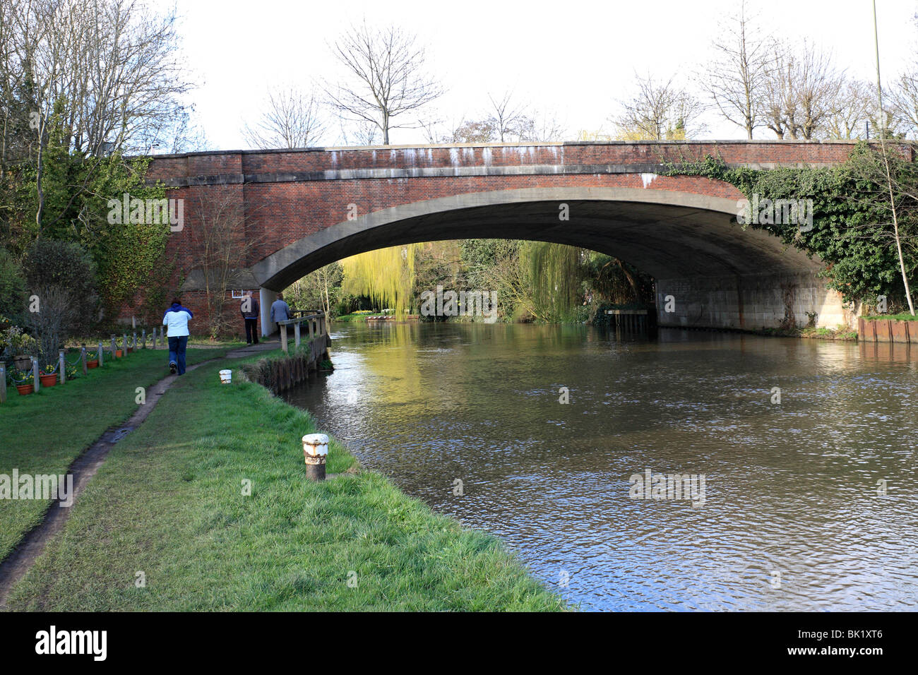 Wharf pool and bridge on River Wey Navigation, Canal and River system ...