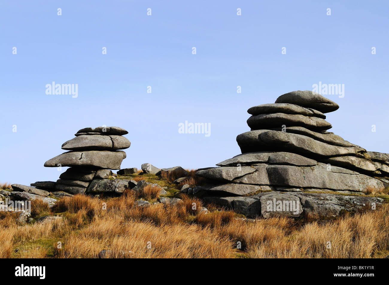 granite rock stacks near the village of minions on bodmin moor in ...