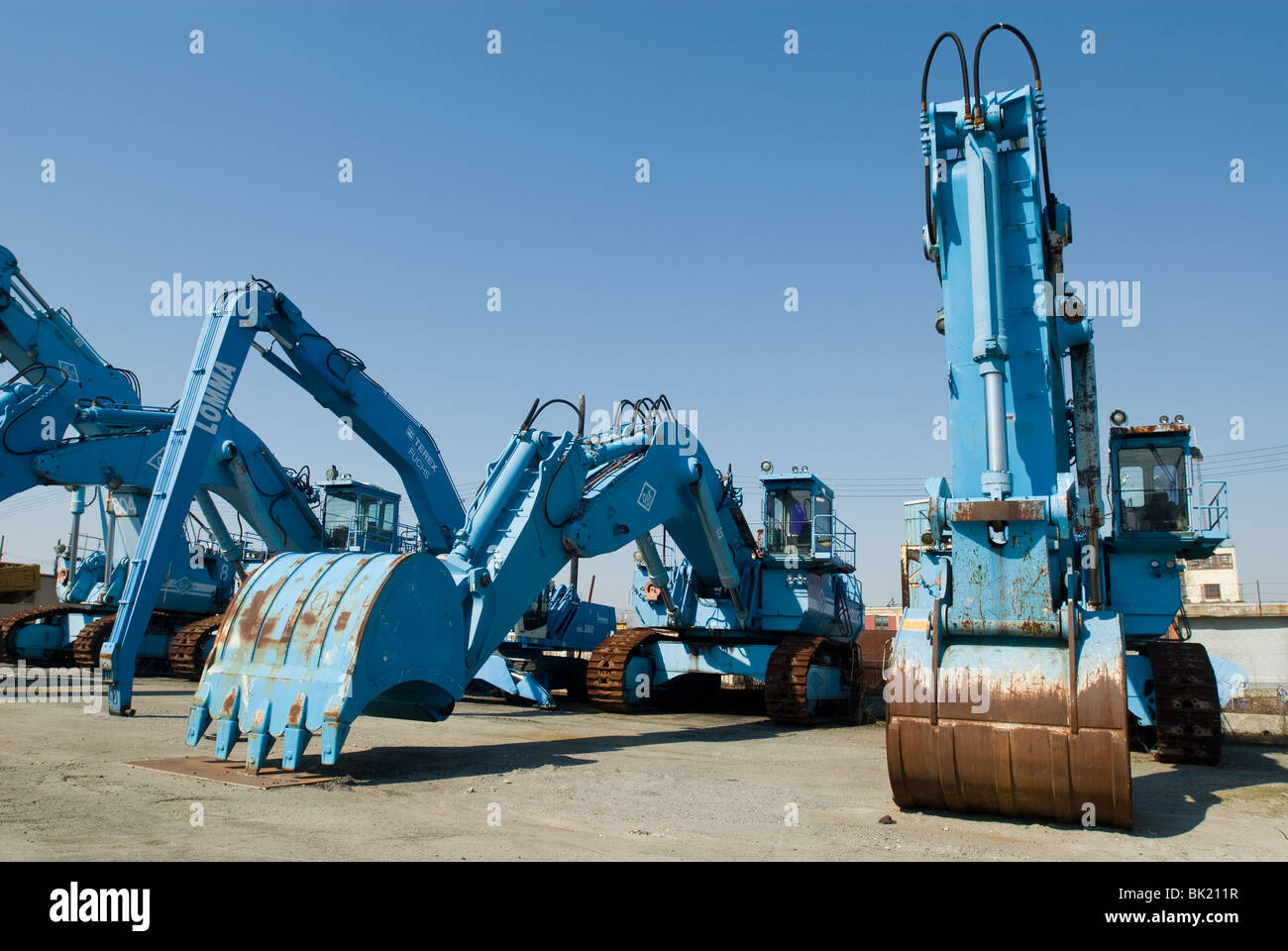 Heavy duty earth moving equipment parked in Staten Island in New York ...