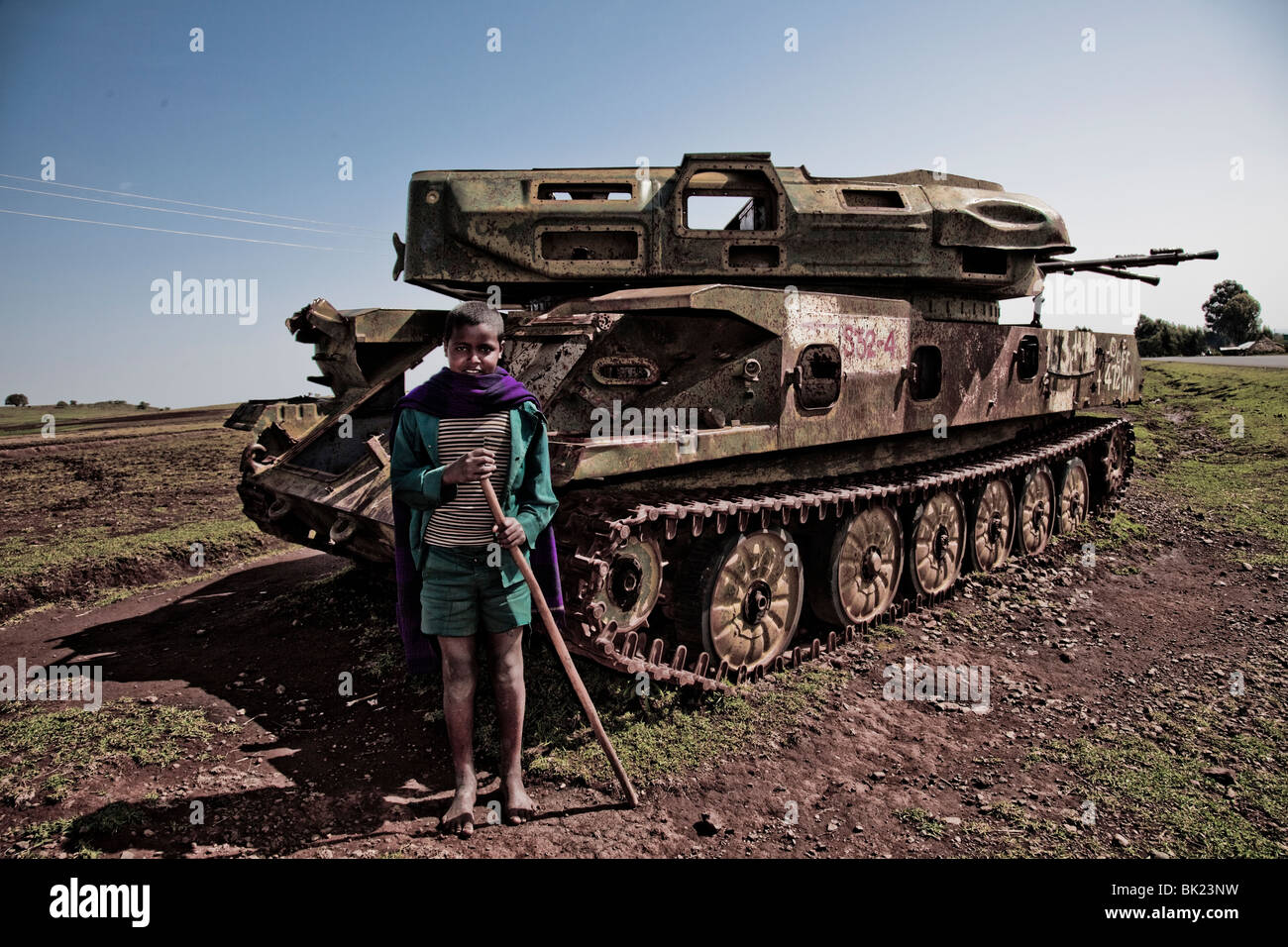 Boy tank, Road to Gondor, Ethiopia Ethiopian Highlands Stock Photo - Alamy