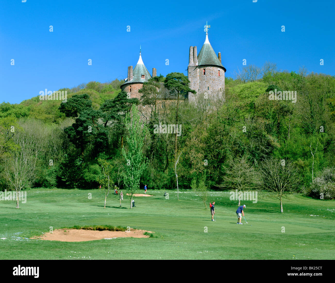 Golf course and Castell Coch, Tongwynlais, near Cardiff, Wales Stock ...