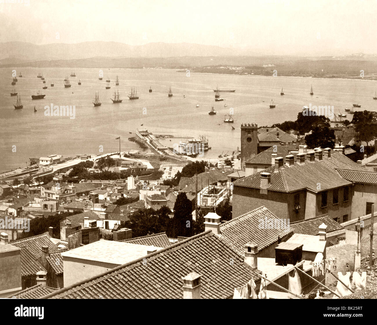 Ships at anchor, Gibraltar, c. 1900 Stock Photo - Alamy