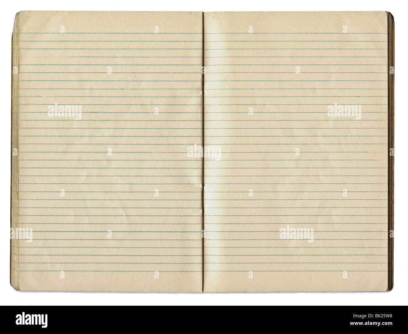 An old open ruled notebook with blank pages suitable for handwritten ...