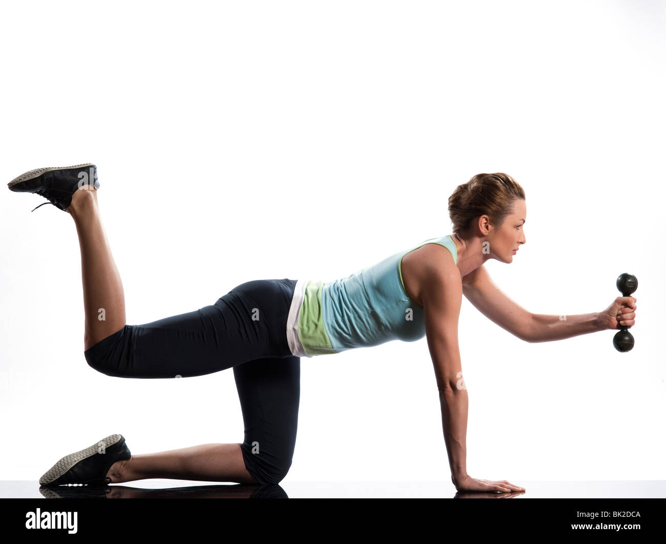 woman exercising weight training Worrkout Posture on white background ...