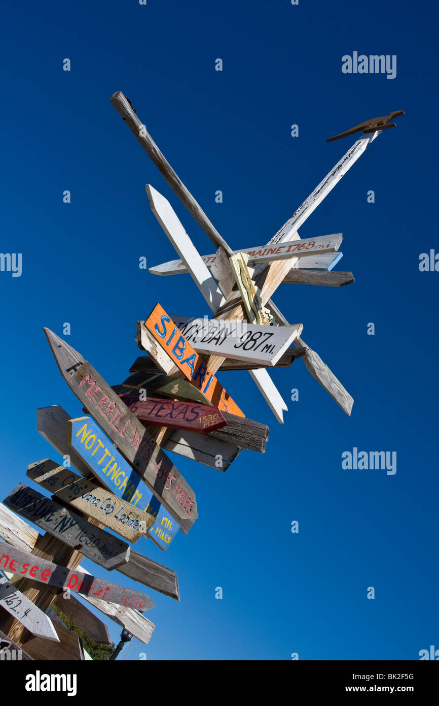 Direction and distance sign at Key West harbor, Florida, USA Stock ...