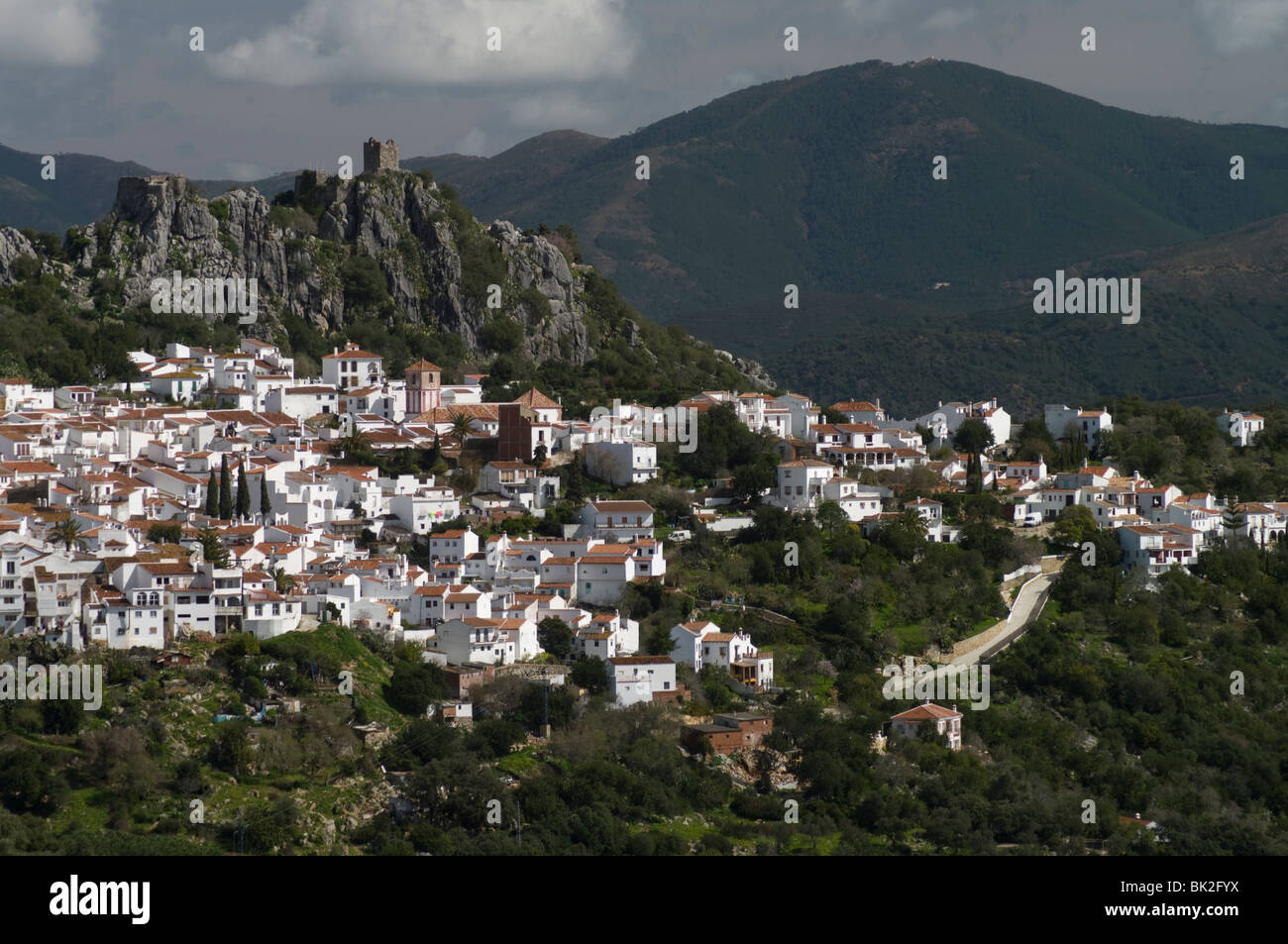 Guacin, Malaga, Andalucia, Spain with the Sierra de Ronda in the ...
