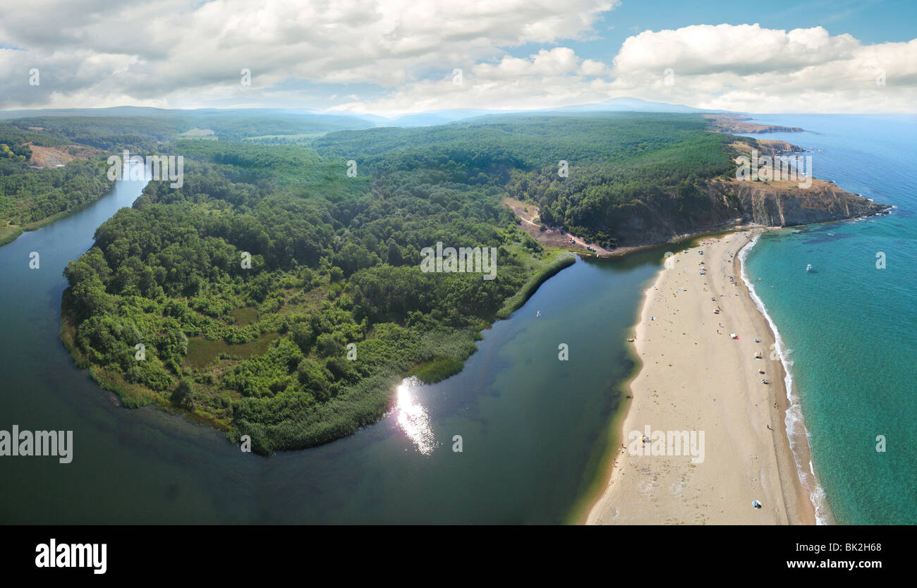 Aerial view of Veleka river's delta at the Black Sea coast Stock Photo ...