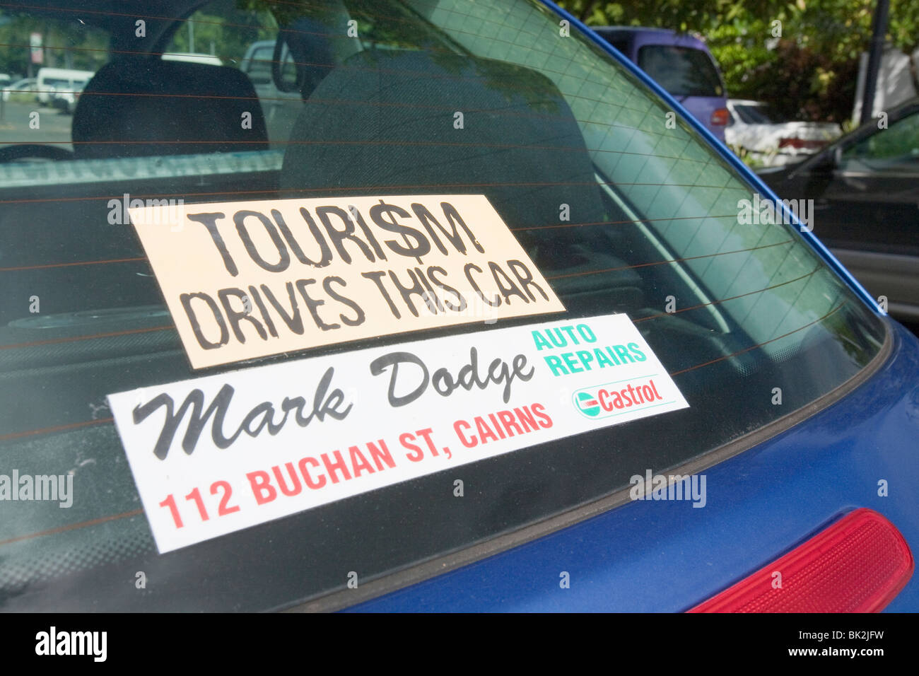 Tourism sticker on a car in Cairns, Australia Stock Photo - Alamy