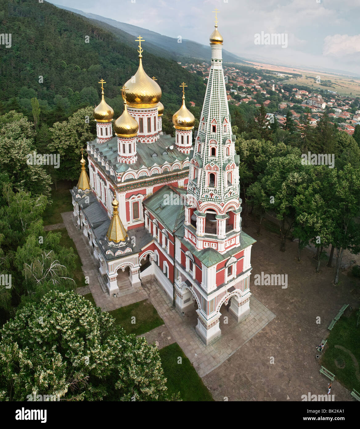 Aerial view of Shipka Monastery in the Balkan Mountains near Kazanlak ...