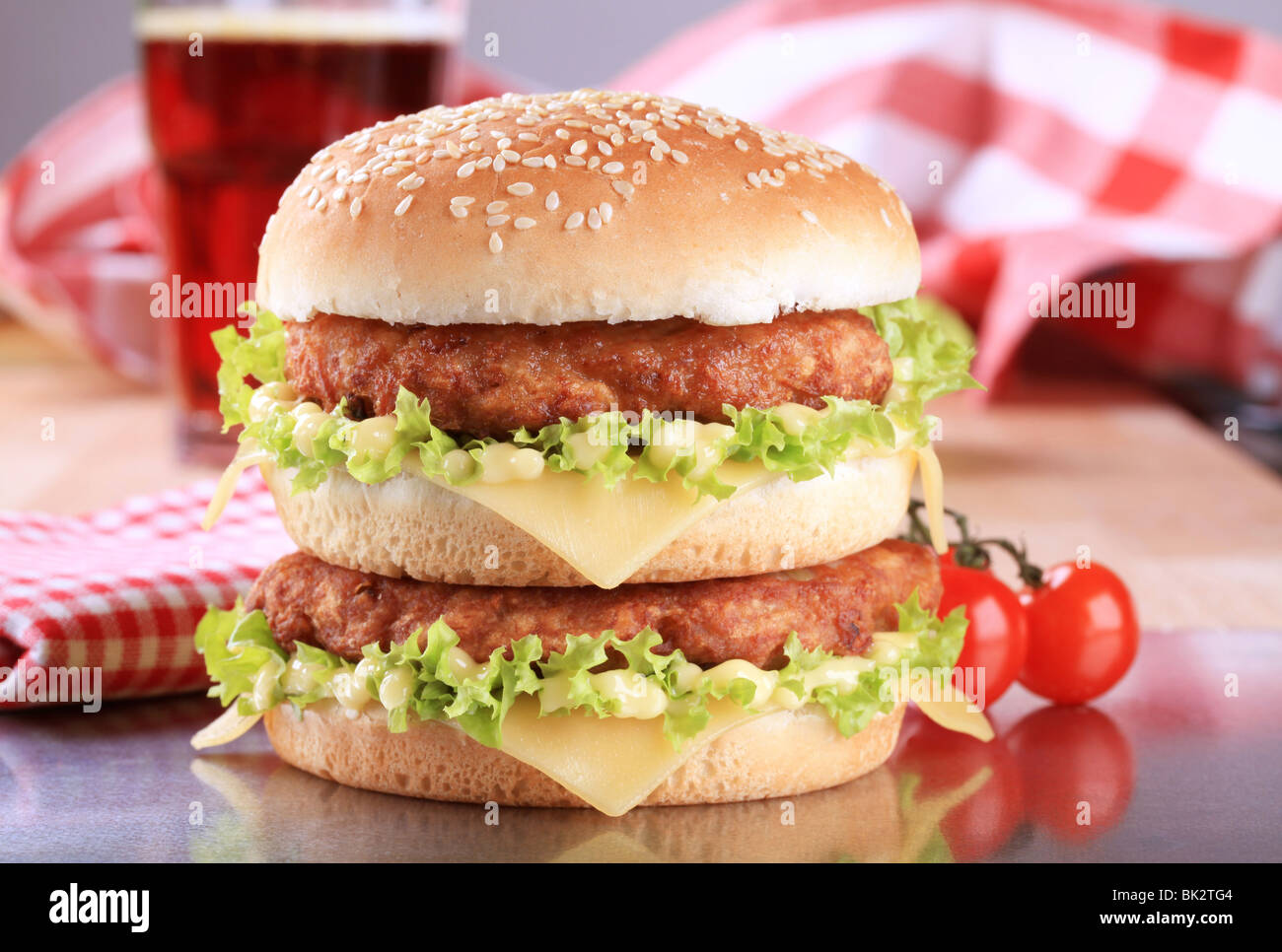 Appetizing double cheeseburger Stock Photo - Alamy