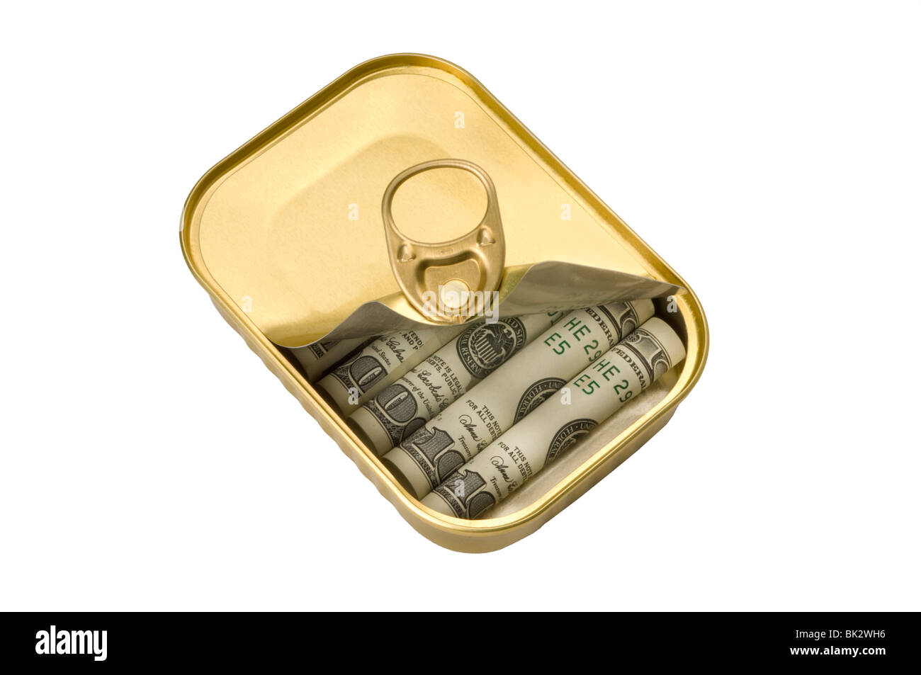 tin with money inside Stock Photo - Alamy
