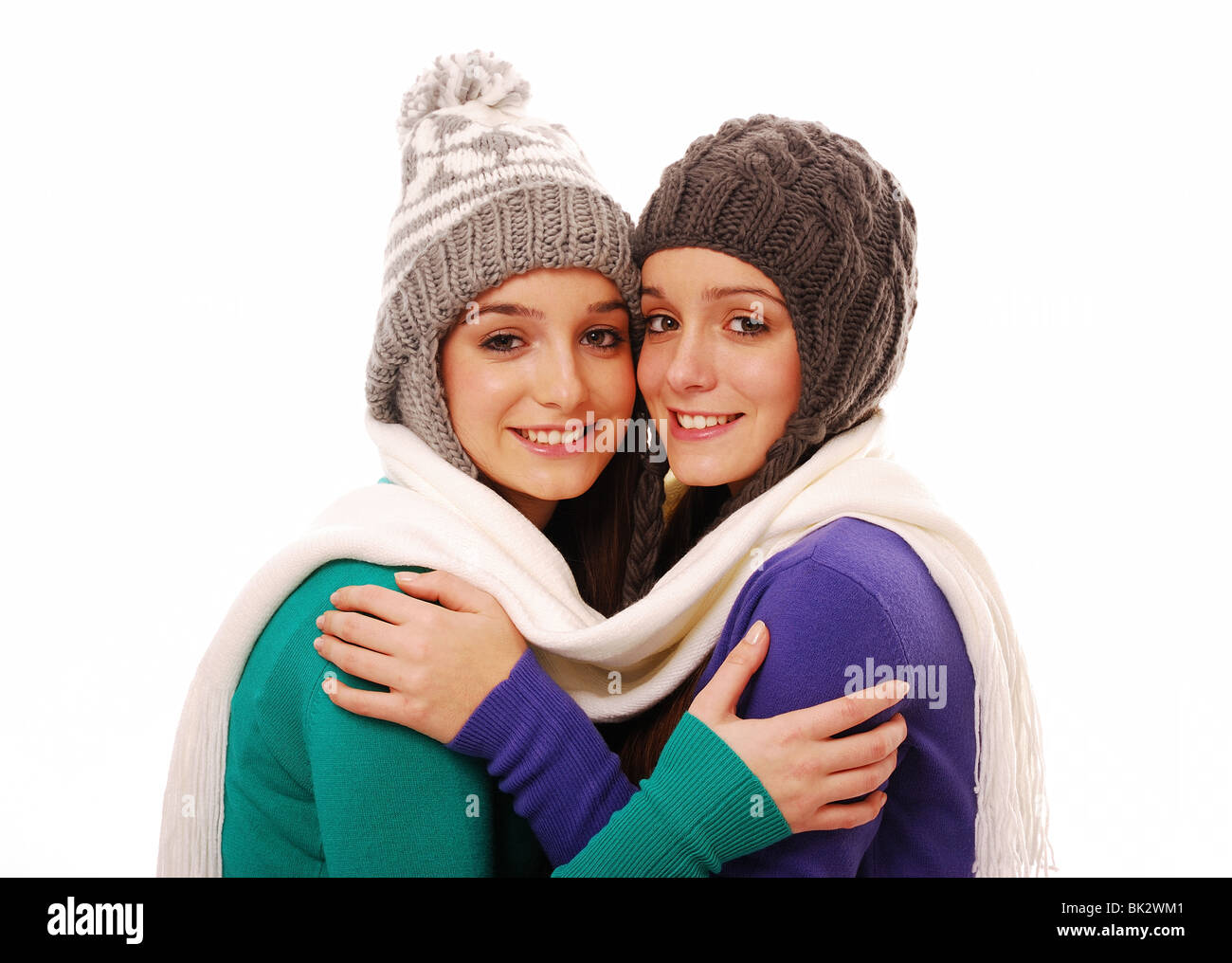 Two girls keeping warm Stock Photo - Alamy
