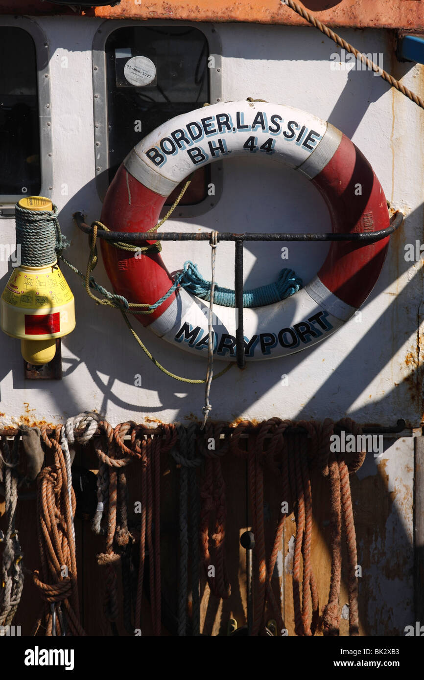 life saver on boat maryport harbour Stock Photo - Alamy