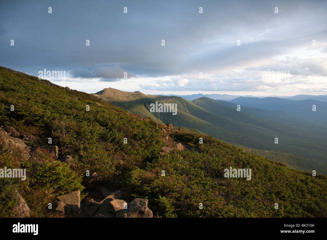 The Presidential Range at sunset from the Jewell Trail. Located in the ...