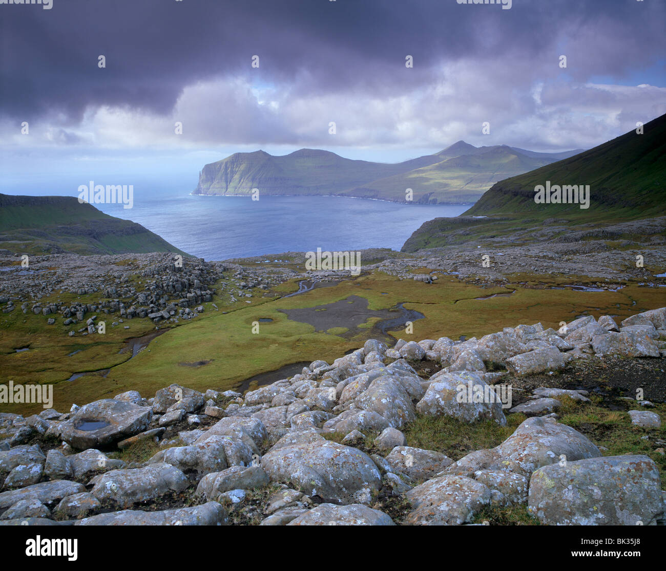Gjaarbotnur, Vagafjordur fjord and Vagar Island in the distance, from ...