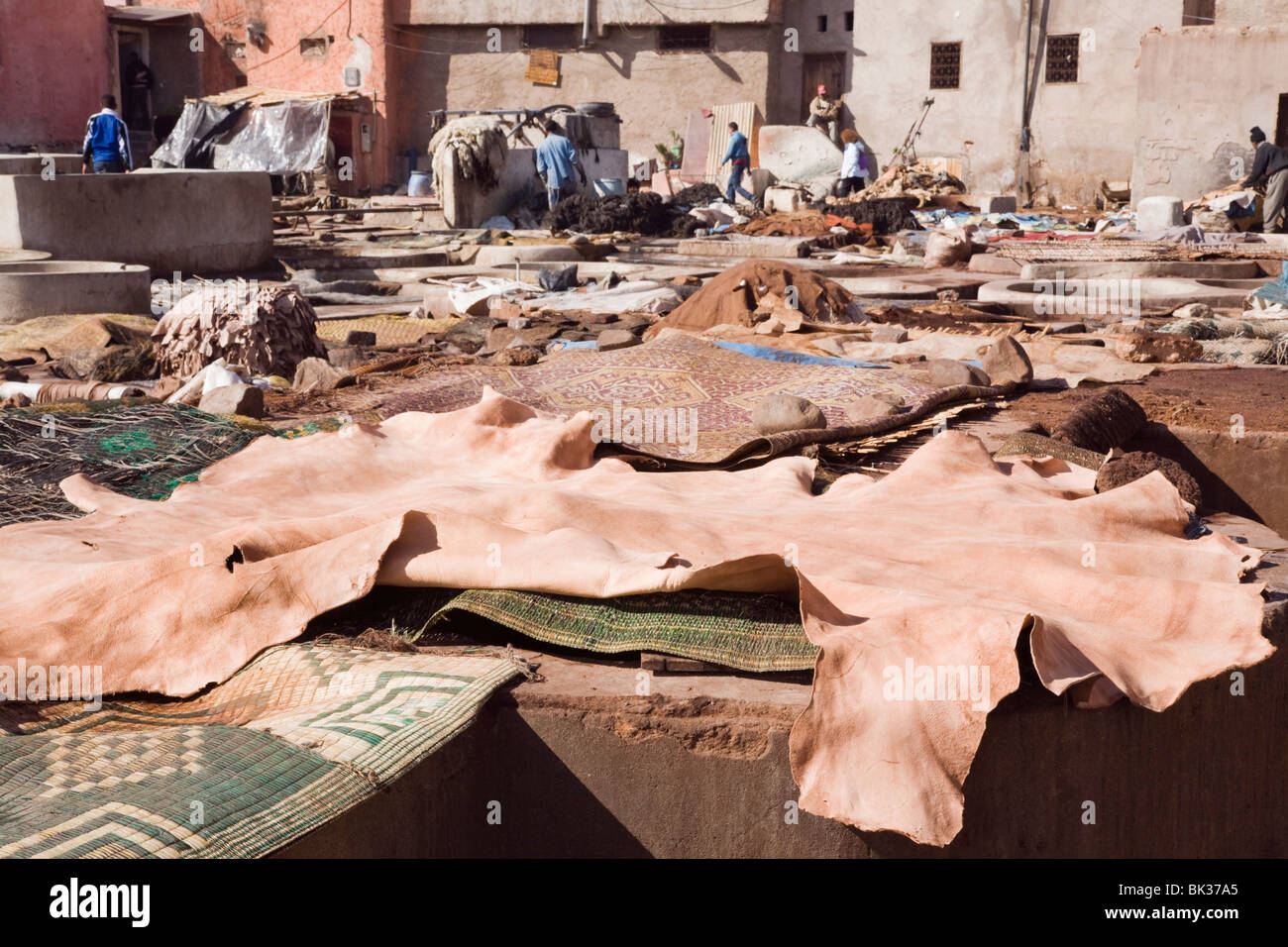 Vats and leather hides in an old Tannery owned by cooperative of ...