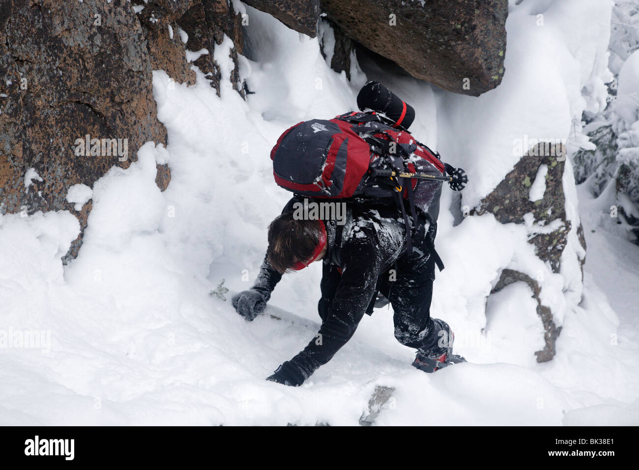 Franconia Notch State Park - Snowshoer on the Hi-Cannon Trail during ...