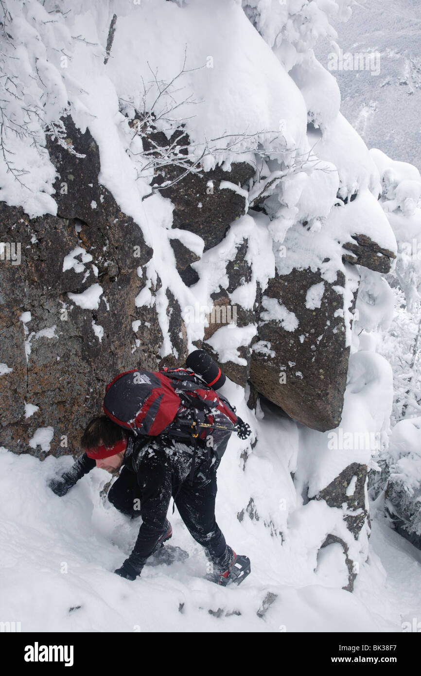 Franconia Notch State Park - Snowshoer on the Hi-Cannon Trail during ...
